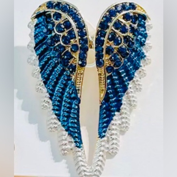 Jewelry | Gold Blue Crystal Angel Wings Pin Brooch Lapel | Poshmark